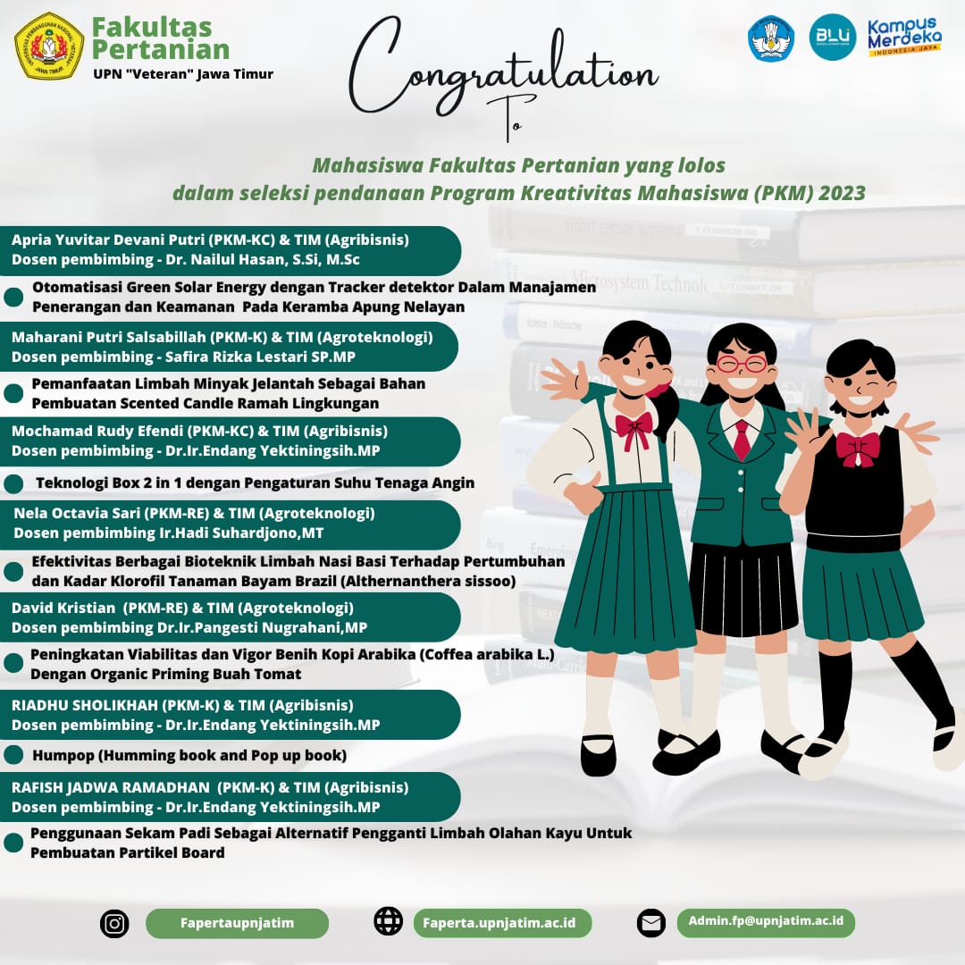 Selamat Kepada Dosen & Mahasiswa Fakultas Pertanian, Yang telah lolos mendapatkan Pendanaan ...